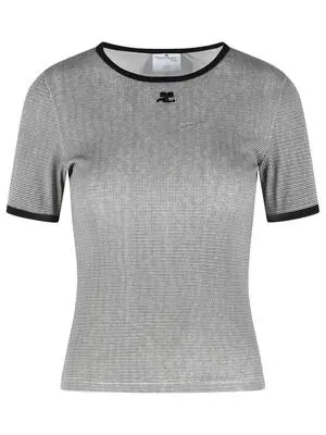 COURREGES Cotton T-shirt With Embroidered Logo - Gray