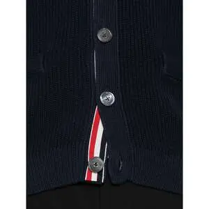 Thom Browne Navy Cotton V-neck Cardigan With Side Stripes - Blue