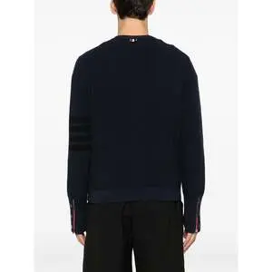 Thom Browne Navy Cotton V-neck Cardigan With Side Stripes - Blue
