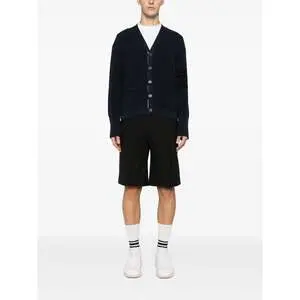 Thom Browne Navy Cotton V-neck Cardigan With Side Stripes - Blue
