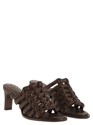 TOD'S Nappa Leather Padded Weave Clogs - Brown