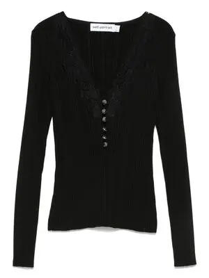 SELF-PORTRAIT Ribbed Lace Trim V-neck Sweater - Multicolor