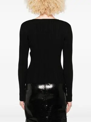 SELF-PORTRAIT Ribbed Lace Trim V-neck Sweater - Multicolor