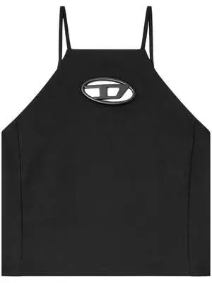 DIESEL® Wool Blend Halterneck Cropped Top With Oval D Logo Plaque - Multicolor