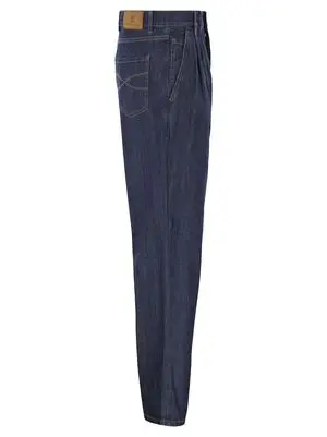 Brunello Cucinelli Iconic Fit Five-pocket Trousers In Lightweight Denim With Double Pleats