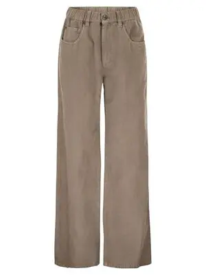 Brunello Cucinelli BRUNELLO CUCINELLI Garment-Dyed Cotton And Linen Wide-Leg Trousers With Monile Embellishment Brown