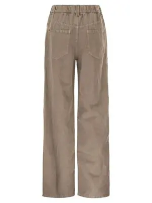 Brunello Cucinelli Garment-dyed Cotton And Linen Wide-leg Trousers With Monile Embellishment - Brown