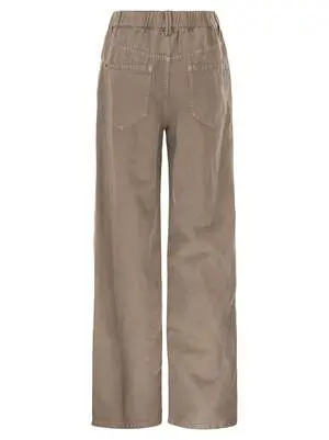 Brunello Cucinelli Garment-dyed Cotton And Linen Wide-leg Trousers With Monile Embellishment