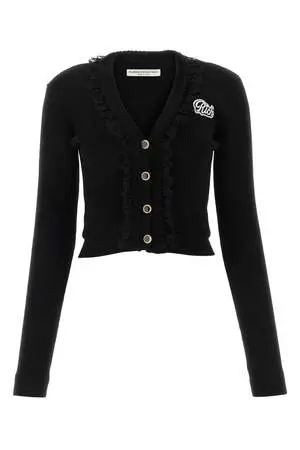 Alessandra Rich Ribbed Lace Trim Cardigan - Black