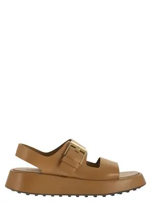 TOD'S Leather Sandal With Buckle - Multicolor