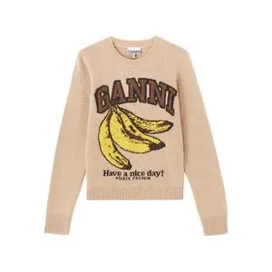 GANNI GANNI Graphic Print Knitwear Jumper Cream