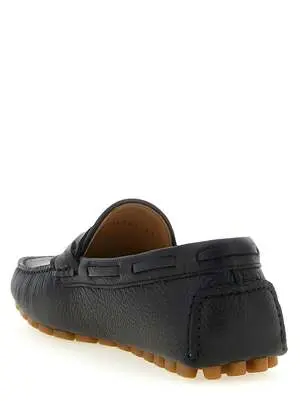 Valentino Garavani Hammered Leather Driver Fastaway Loafers With Vlogo Signature - Black