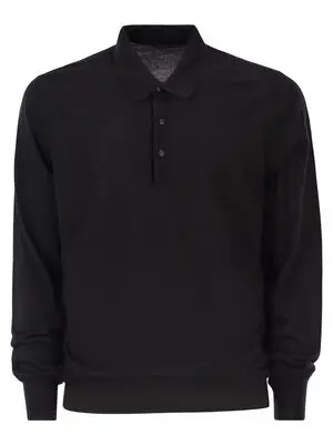 Kiton Long-sleeved Wool Polo Shirt - Black