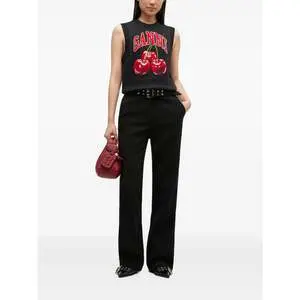GANNI Sleeveless Knit Top With Cherry Detail - Gray