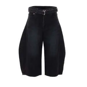 Sacai Wide Leg Denim Pants With Belt - Black
