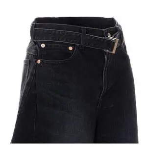 Sacai Wide Leg Denim Pants With Belt - Black