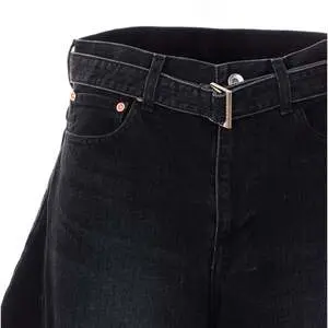 Sacai Wide Leg Denim Pants With Belt - Black