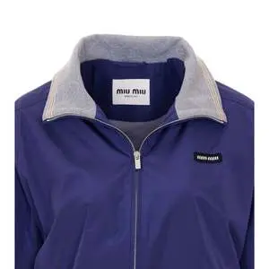 Miu Miu Popeline Blouson With Logo - Blue