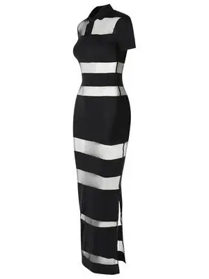 Coperni Striped Cotton Blend Sheer Insert Dress