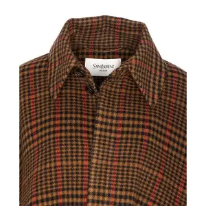 Saint Laurent Combed Wool Plaid Cape