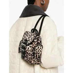GANNI Leopard Print Backpack - Cream