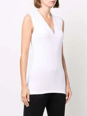 Brunello Cucinelli Sleeveless V-neck Cotton Tank Top - Multicolor