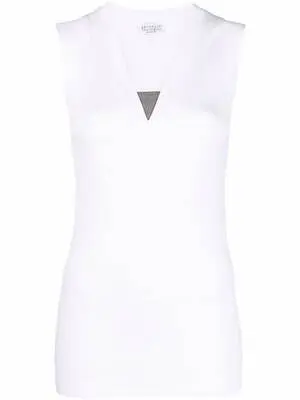 Brunello Cucinelli Sleeveless V-neck Cotton Tank Top - Multicolor