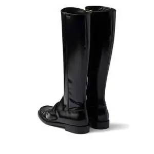 Prada Knee High Loafer Boots With Side Zip In Leather
