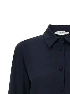 Max Mara Stretch Silk Crepe De Chine Shirt With Asymmetrical Hem - Blue