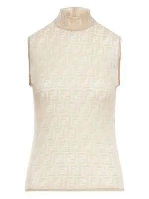 Fendi Ff Pattern High Neck Sleeveless Top