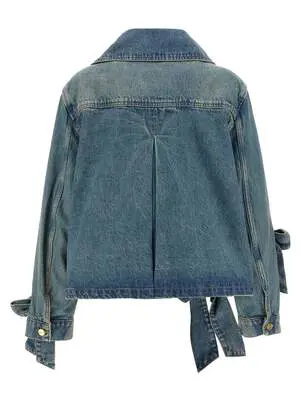GANNI Light Rigid Denim Jacket With Bow Detail - Blue