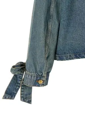 GANNI Light Rigid Denim Jacket With Bow Detail - Blue