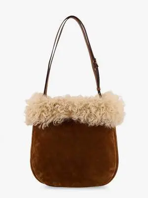 Saint Laurent Suede Shoulder Bag With Shearling Profile - Multicolor