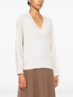 Brunello Cucinelli Cotton V-neck Sweater - Multicolor