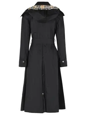 Burberry Long Car Coat With Detachable Hood And Buckled Belt