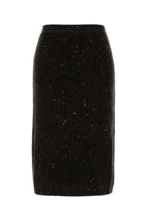 Bottega Veneta Melange Dark Wool Blend Skirt - Brown