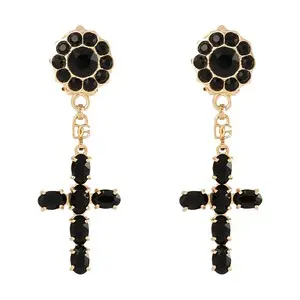 Dolce & Gabbana Crystal Cross Drop Earrings - Black