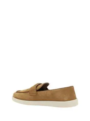 Prada Gathered Detail Leather Loafers - Brown