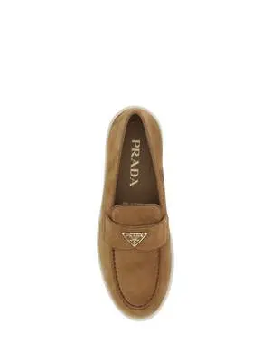 Prada Gathered Detail Leather Loafers - Brown