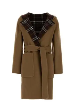 Burberry Camel Wool Reversible Coat With Hood - Brown