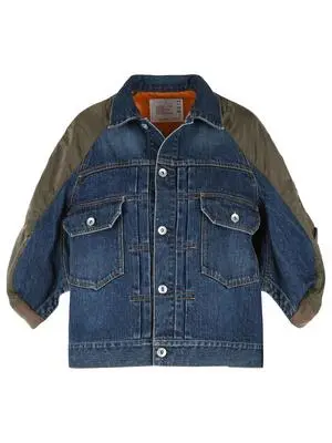 Sacai Cotton Denim Jacket With Nylon Paneled Sleeves - Blue