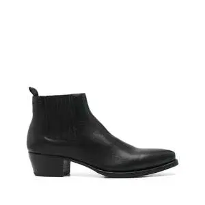Prada Leather Pointed Toe Low Heel Ankle Boots - Black
