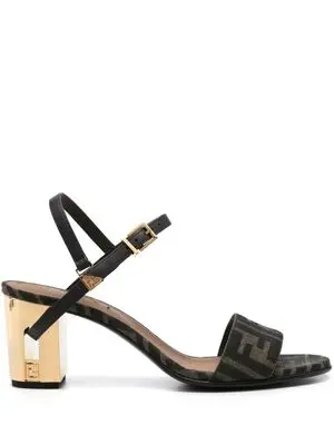 Fendi Ff Jacquard Medium-heeled Delfina Sandals - Brown