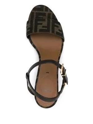 Fendi Ff Jacquard Medium-heeled Delfina Sandals - Brown