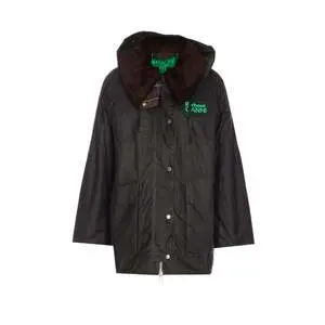 BARBOUR X GANNI Hooded Tartan Duffle Wax Jacket - Black