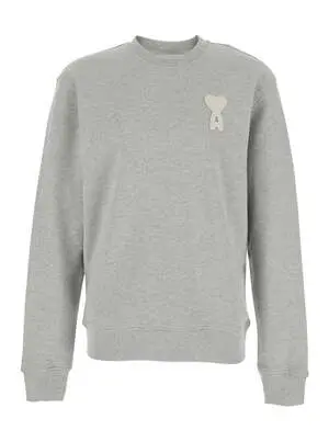 AMI Paris Cotton Crew Neck Sweater With De Coeur Patch