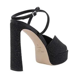 JIMMY CHOO Karli Glittered Platform Sandals With Rhinestones - Black