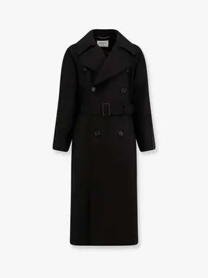 Saint Laurent Double-breasted Wool Coat With Belt