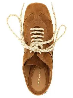 Dries Van Noten Heeled Suede Lace-up Mules - Brown