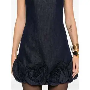 SELF-PORTRAIT Denim Day Dress With Floral Appliqu